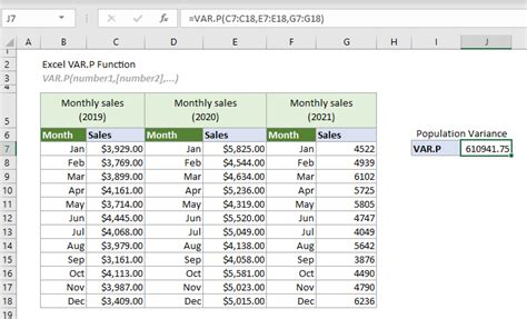 Excel VAR P Function