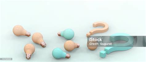 창의적인 아이디어 사고 전구와 파란색 배경에 솔루션 및 문제 해결 개념으로 혁신을 위한 물음표 복사 공간 디지털 배너 웹 사이트 3d 렌더링 3차원 형태에 대한 스톡 사진