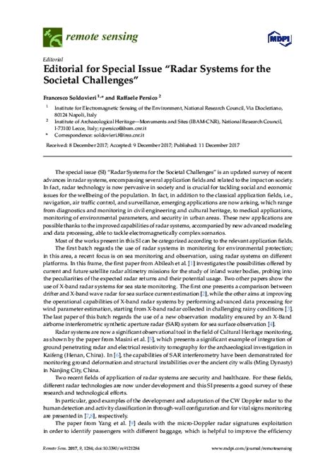 Pdf Editorial For Special Issue “radar Systems For The Societal Challenges”
