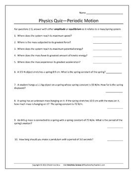 Periodic Motion Physics Quiz By Hotchkiss Science TPT