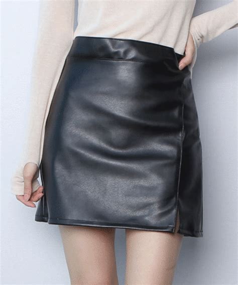 파라노말샵 레더 트임 가죽 미니 스커트