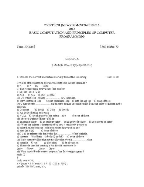 Cs201 Sample Question Csb Newsem 2cs 2012016 2016 Basic Computation And Principles Of
