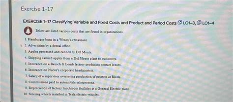 solved exercise 1 17 classifying variable and fixed costs