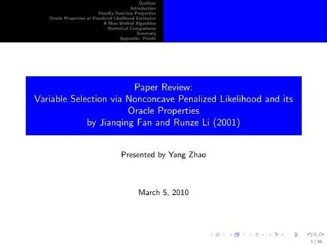 Paper Review Variable Selection Via Nonconcave Penalized
