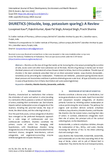 Pdf Diuretics Thiazide Loop Potassium Sparing A Review
