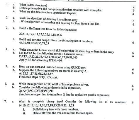 solved 1 a what is data structure b define preemptive