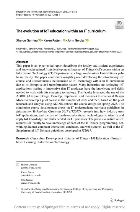 The Evolution Of IoT Education Within An IT Curriculum