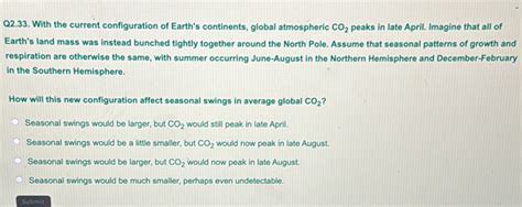 Q233 With The Current Configuration Of Earths Continents Global Atmospheric Co2 Peaks In