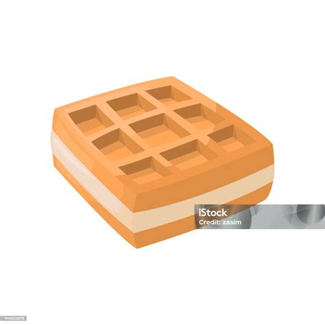 크림과 함께 벨기에 와플 비엔나 웨이퍼 맛 있는 과자 와플 케이크입니다 베이커리 제품 수 제 케이크입니다 벡터 그림을 흰색