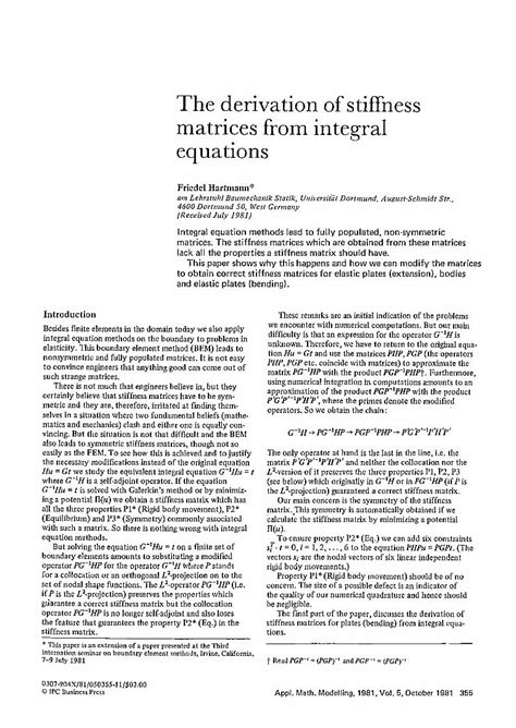 Pdf The Derivation Of Stiffness Matrices From Integral Equations