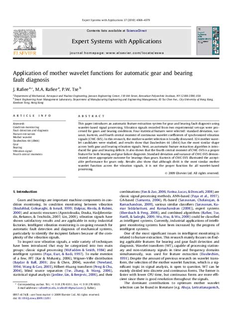 Pdf Application Of Mother Wavelet Functions For Automatic Gear And