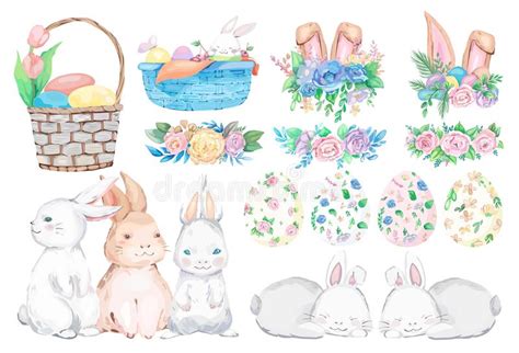 Cute Happy Easter Elements Set Stock Vector Illustration Of Elements