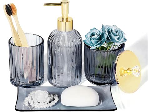 Designer Blue Glass Bathroom Accessories Sets 4 Pcs With