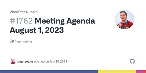 Meeting Agenda August 1 2023 · Issue 1762 · Wordpresslearn · Github