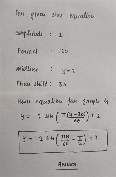 Solved Quick Please Thanks Determine A SINE Equation For The Graph Given Course Hero
