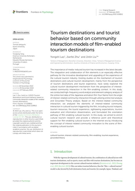 Pdf Tourism Destinations And Tourist Behavior Based On Community Interaction Models Of Film