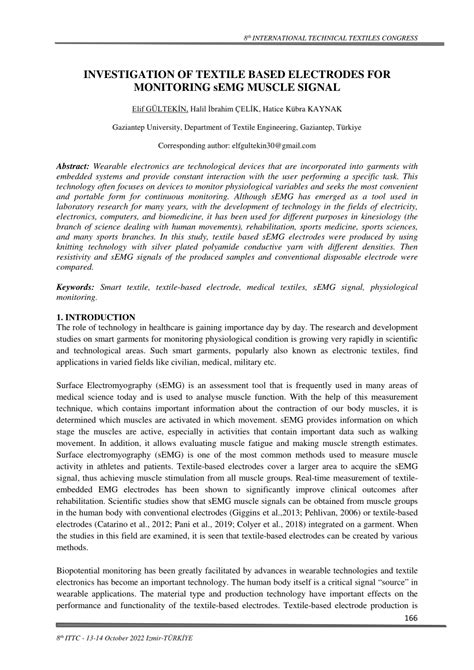 Pdf Investigation Of Textile Based Electrodes For Monitoring Semg Muscle Signal