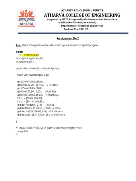 Draw A Face Applet Program Pdf Software Development Computer Science