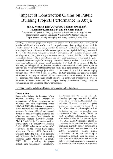 Pdf Impact Of Construction Claims On Public Building Projects Performance In Abuja