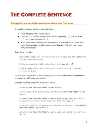 30 Complete Sentence Examples