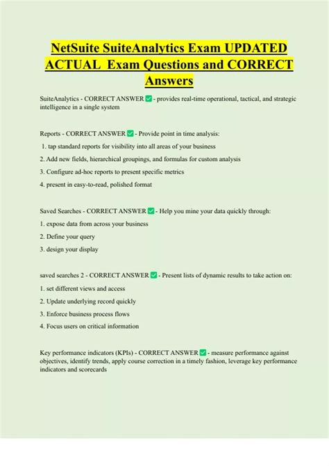Netsuite Suiteanalytics Exam Updated Actual Exam Questions And Correct Answers Netsuite