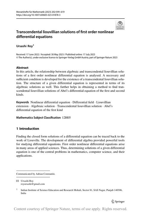 Transcendental Liouvillian Solutions Of First Order Nonlinear Differential Equations Request Pdf