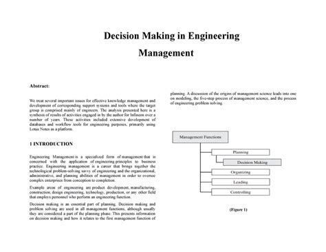 Decision Making In Engineering Managemen Decision Making In Engineering Management Abstract