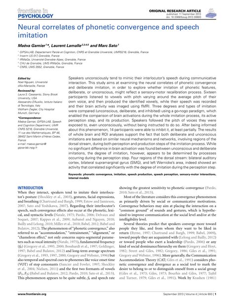Pdf Neural Correlates Of Phonetic Convergence And Speech Imitation