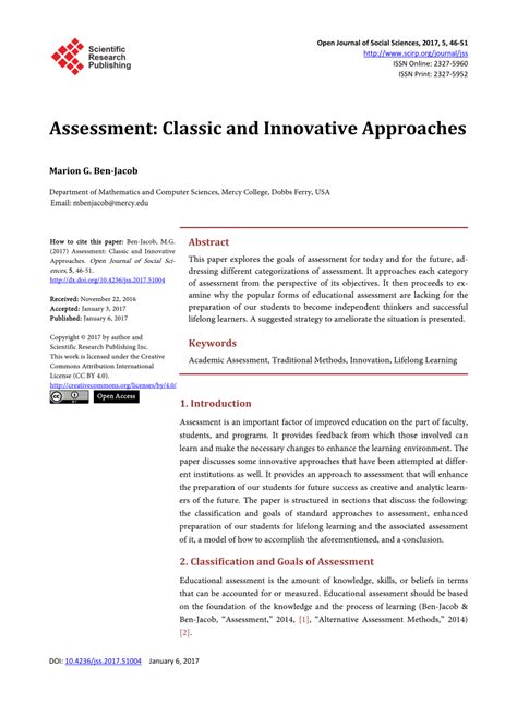 Pdf Assessment Classic And Innovative Approaches
