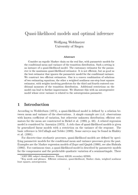 Pdf Quasi Likelihood Models And Optimal Inference
