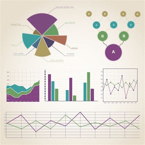 고립 된 다양 한 모양 및 텍스트 필드의 다이어그램 템플릿 설정 화려한 빈티지 인포 그래픽 무료 벡터