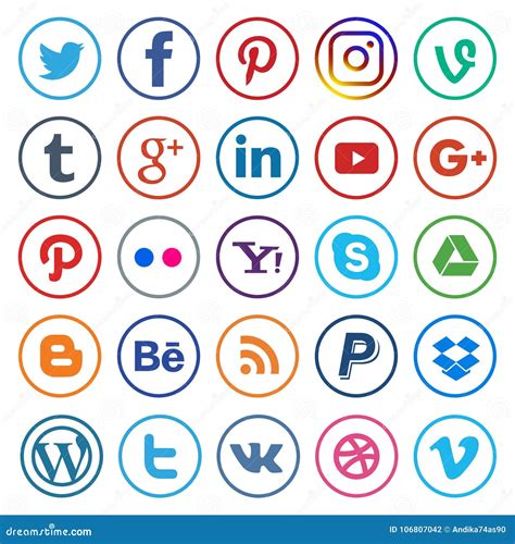 Social Media Icons Rounded Line And Colorful Editorial Photography