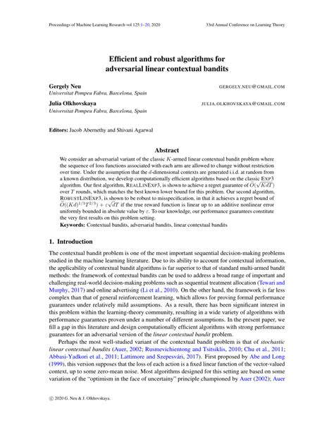 pdf efficient and robust algorithms for adversarial linear contextual
