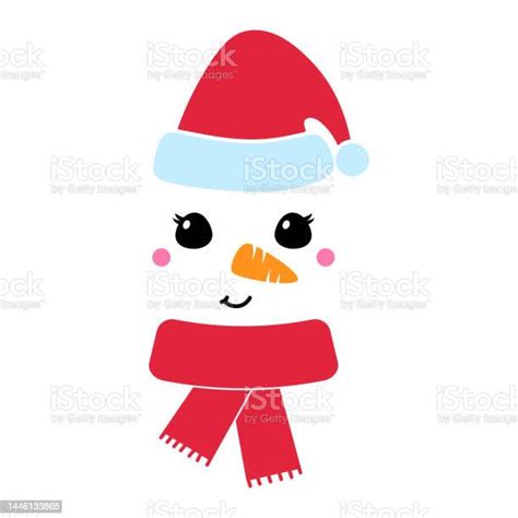 흰색 배경에 모자와 스카프를 두른 귀여운 만화 눈사람 얼굴 크리스마스 벡터 그림입니다 0명에 대한 스톡 벡터 아트 및 기타 이미지 0명 감정 겨울 Istock