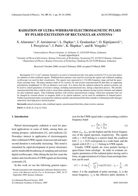 Pdf Radiation Of Ultra Wideband Electromagnetic Pulses By Pulsed Excitation Of Rectangular Antenna