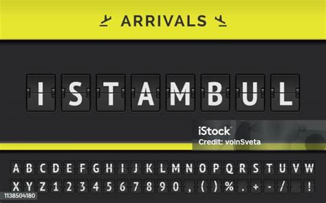 공항 플립 보드 글꼴 아시아 Istambul에서 벡터 비행 도착 목적지 이스탄불에 대한 스톡 벡터 아트 및 기타 이미지