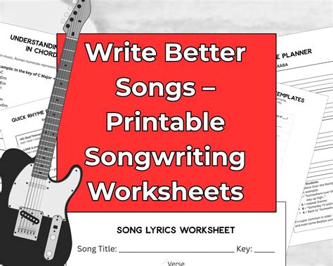 Songwriting Worksheet Printable Music Writing Templates For