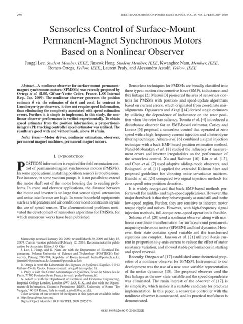 Sensorless Control Of Surface Mount Permanent Magnet Synchronous Motors Based On A Nonlinear