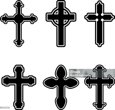 기독교 종교 십자가의 그림의 집합입니다 인포 그래픽 엠블럼 기호 포스터 자동차 배너를위한 디자인 요소 벡터 일러스트레이션 켈트 십자가에 대한 스톡 벡터 아트 및 기타 이미지