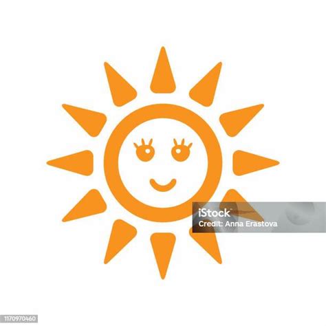 웃는 얼굴로 태양의 실루엣 격리 된 아이콘 기호 로고 플랫 벡터 그림입니다 0명에 대한 스톡 벡터 아트 및 기타 이미지 0명