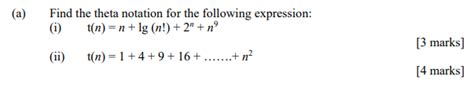 Solved A Find The Theta Notation For The Following