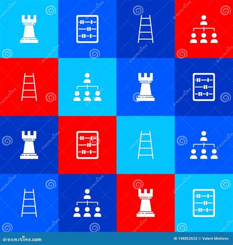 Set Chess Hierarchy Organogram Chart Magnifying Glass And Analysis And Abacus Icon Vector