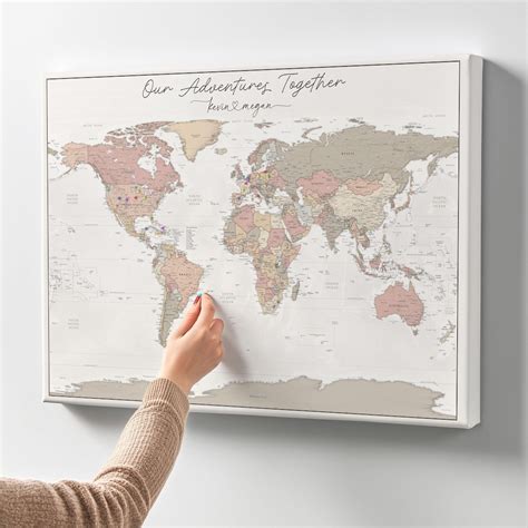 Personalized World Map With Push Pins Custom Heartstrings Map