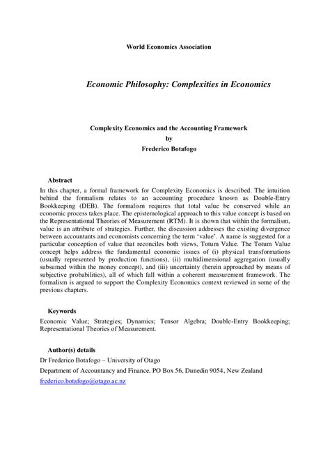 Pdf Complexity Economics And The Accounting Framework