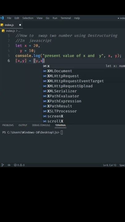 How To Swap Two Numbers Using Destructuring In Javascript Shorts