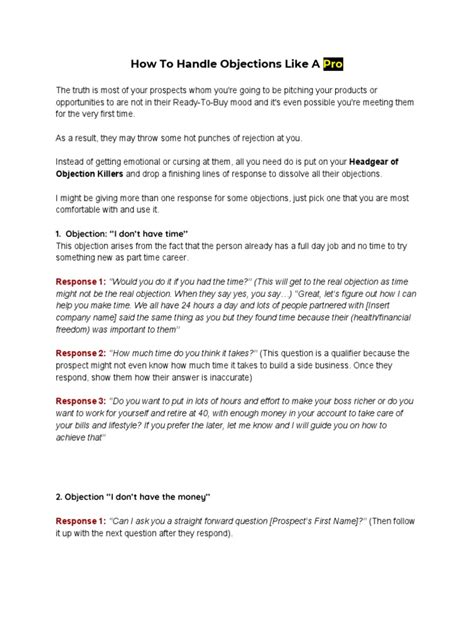 How To Handle Objections Like A Pro Pdf