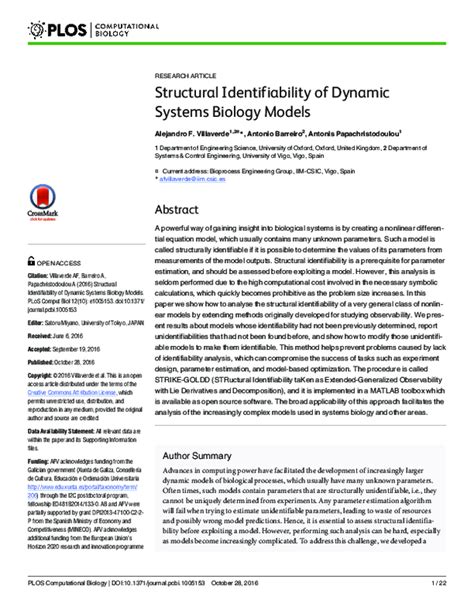 Pdf Structural Identifiability Of Dynamic Systems Biology Models