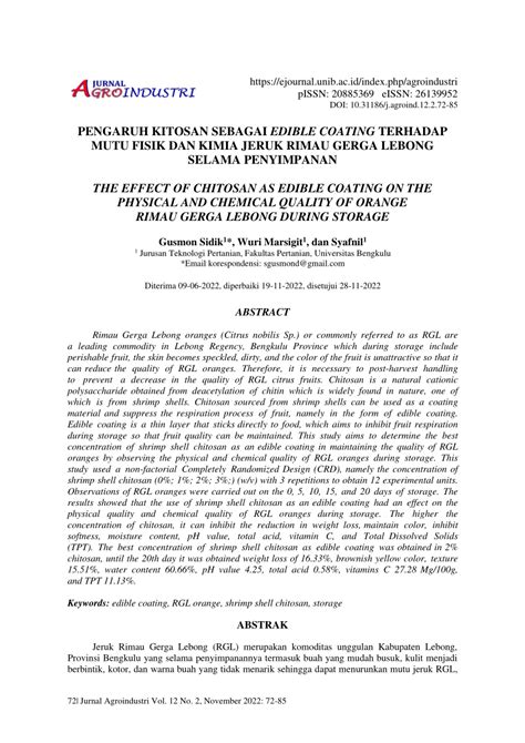 PDF PENGARUH KITOSAN SEBAGAI EDIBLE COATING TERHADAP MUTU FISIK DAN