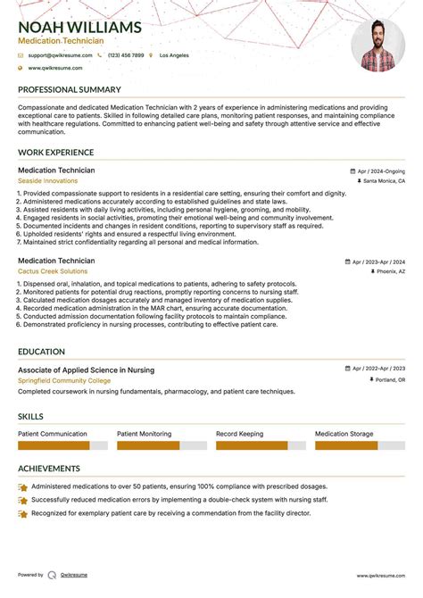 10 Medication Technician Resume Samples And Templates For 2025