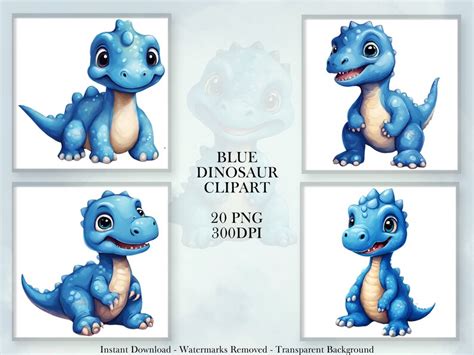 Blue Dinosaur Clipart 20 Png Clipart Bundle Instant Download